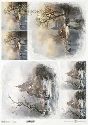 R1108L decoupage Rice Paper A3 cards, winter landscape paintings with ...